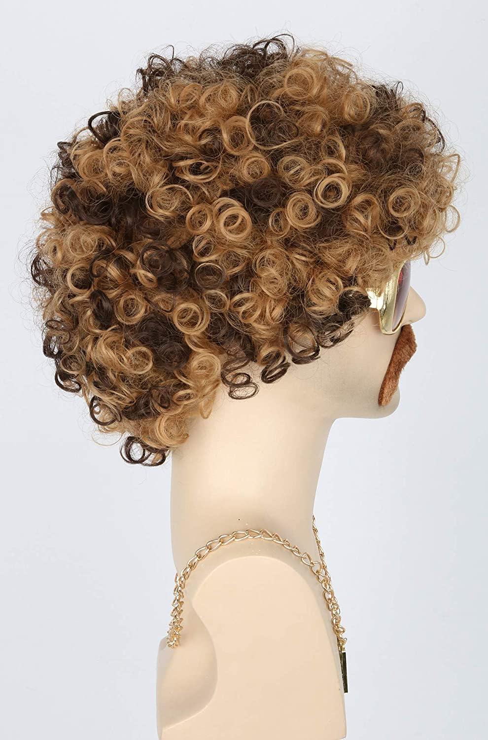 Topcosplay Men's 70s 80s Disco Dude Dirt Bag Wig & Moustache Necklace 3 ...