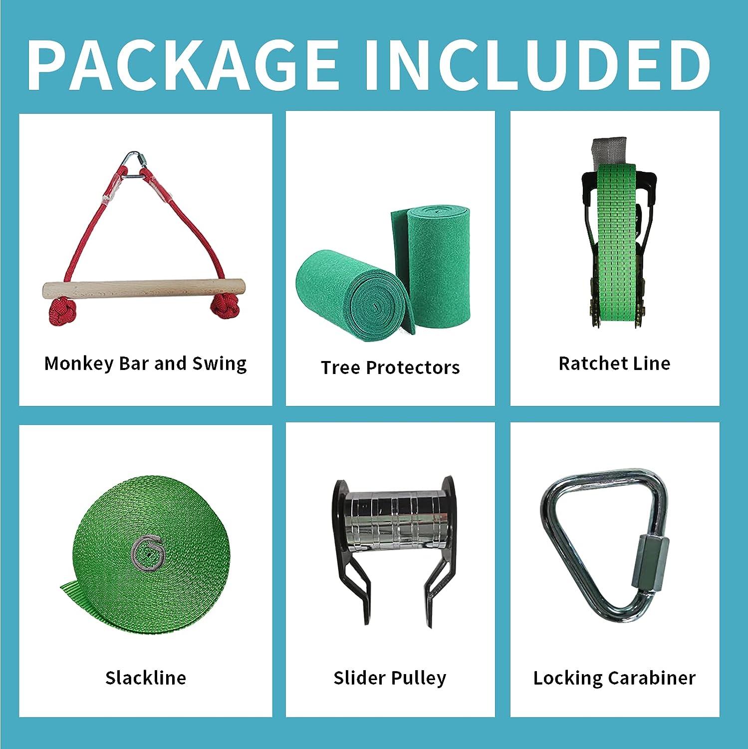 Aonetogo 65FT Slackline Pulley with Zipline & Monkey Bar - Warrior ...