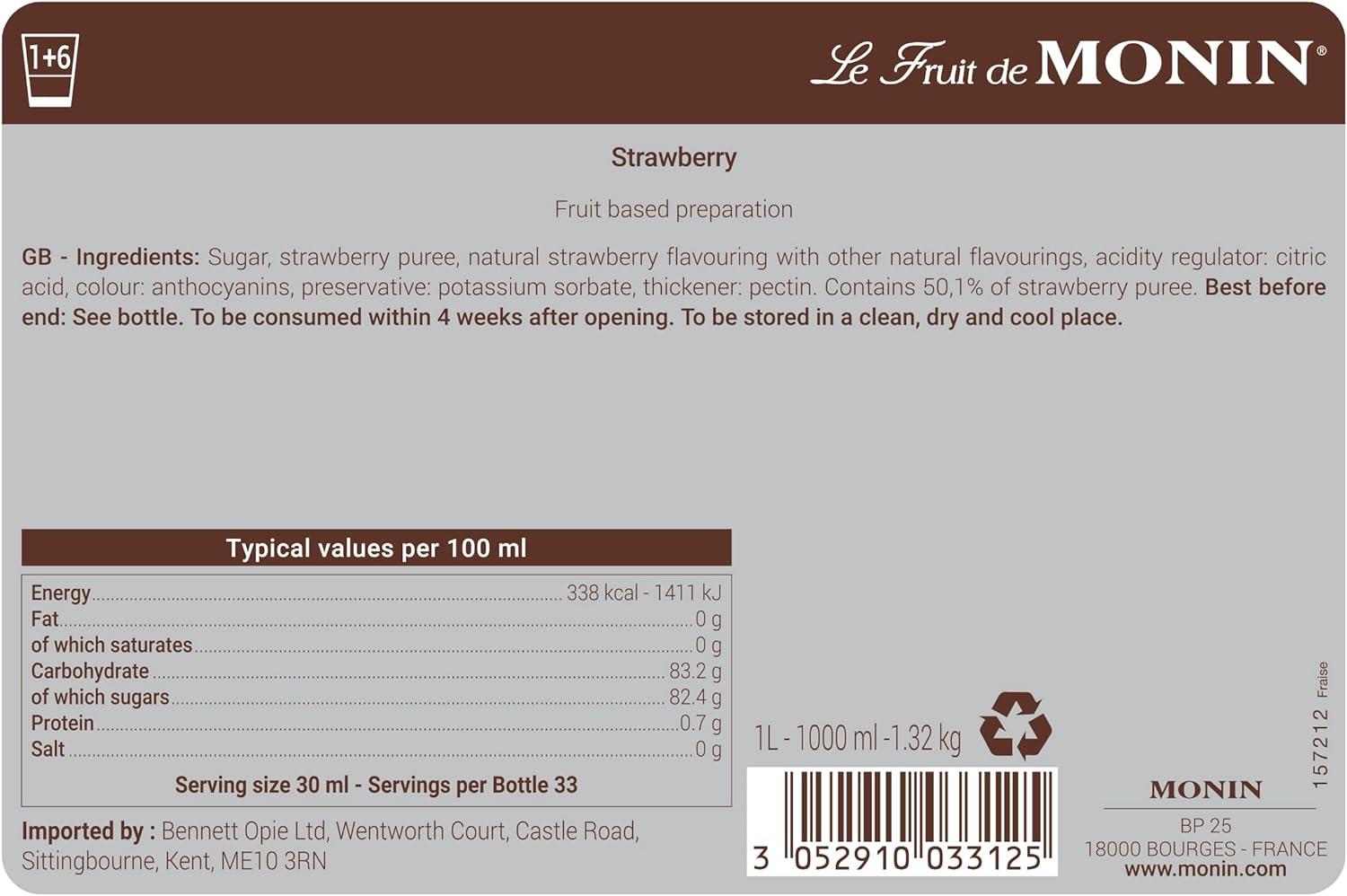 MONIN Strawberry Fruit Mix Puree 1L for Cocktails Smoothies and ...