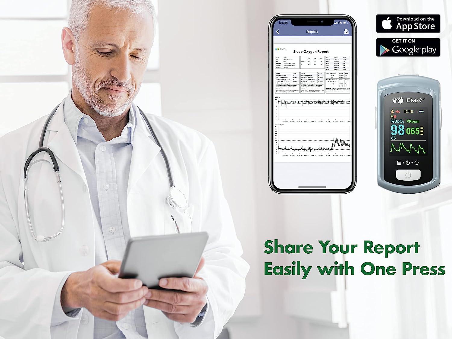 EMAY Sleep Oxygen Monitor with PC Software & App | Bluetooth Pulse ...