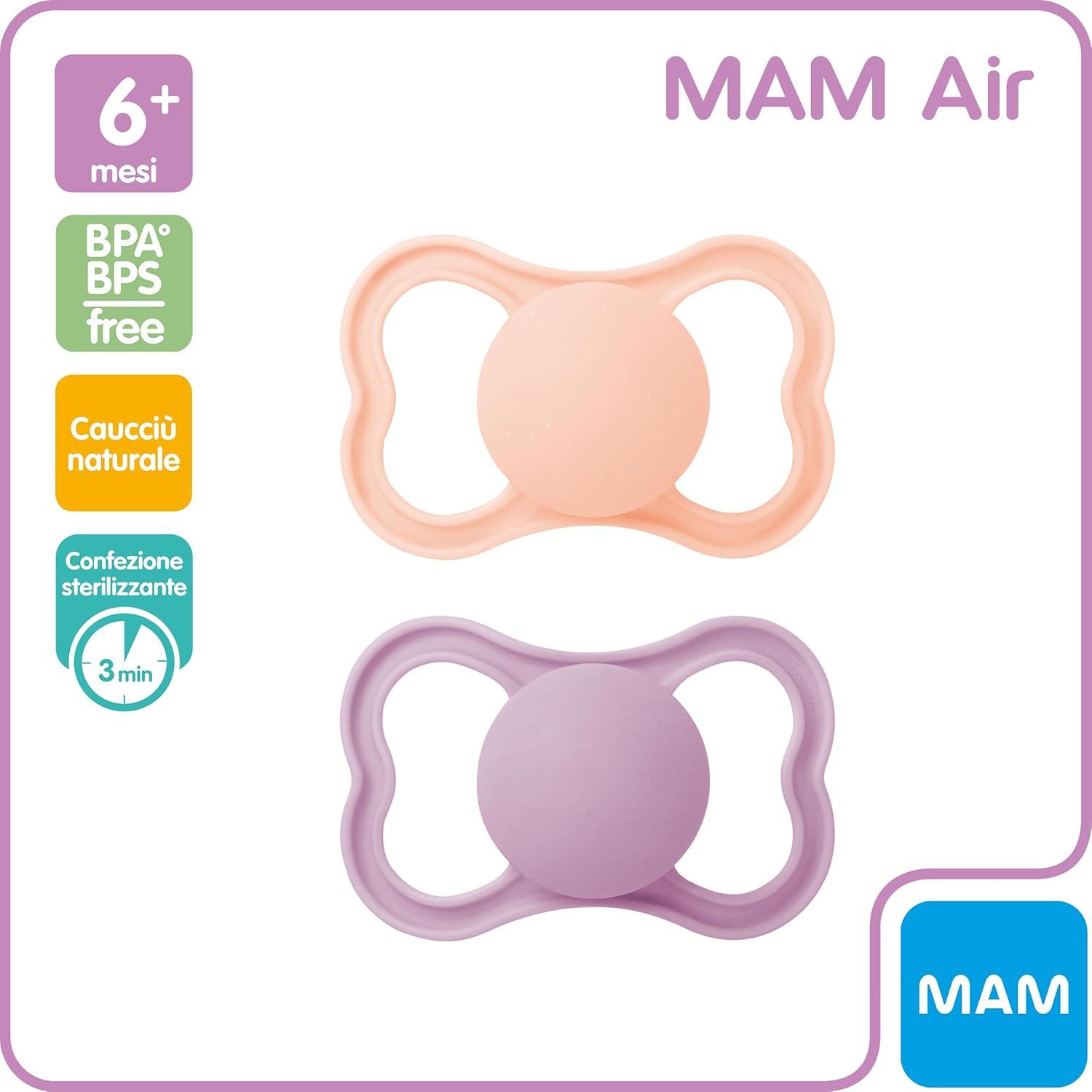 MAM Air Pacifiers Set of 2 - Rubber 6-16 Months Pink & Assorted Colors ...