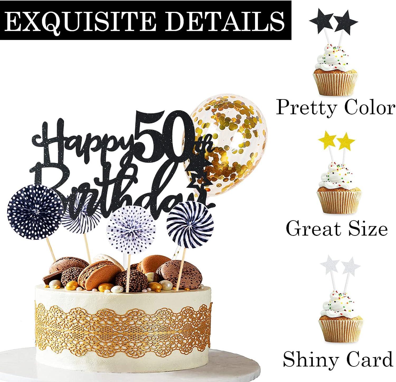 Personalised Happy 50th Birthday Cake Toppers Black for Men Women Him ...