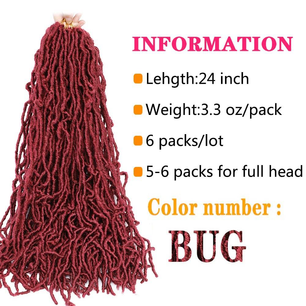24 Inch Burgundy Soft Locs Crochet Hair 6 Packs | Butterfly Faux Locs ...