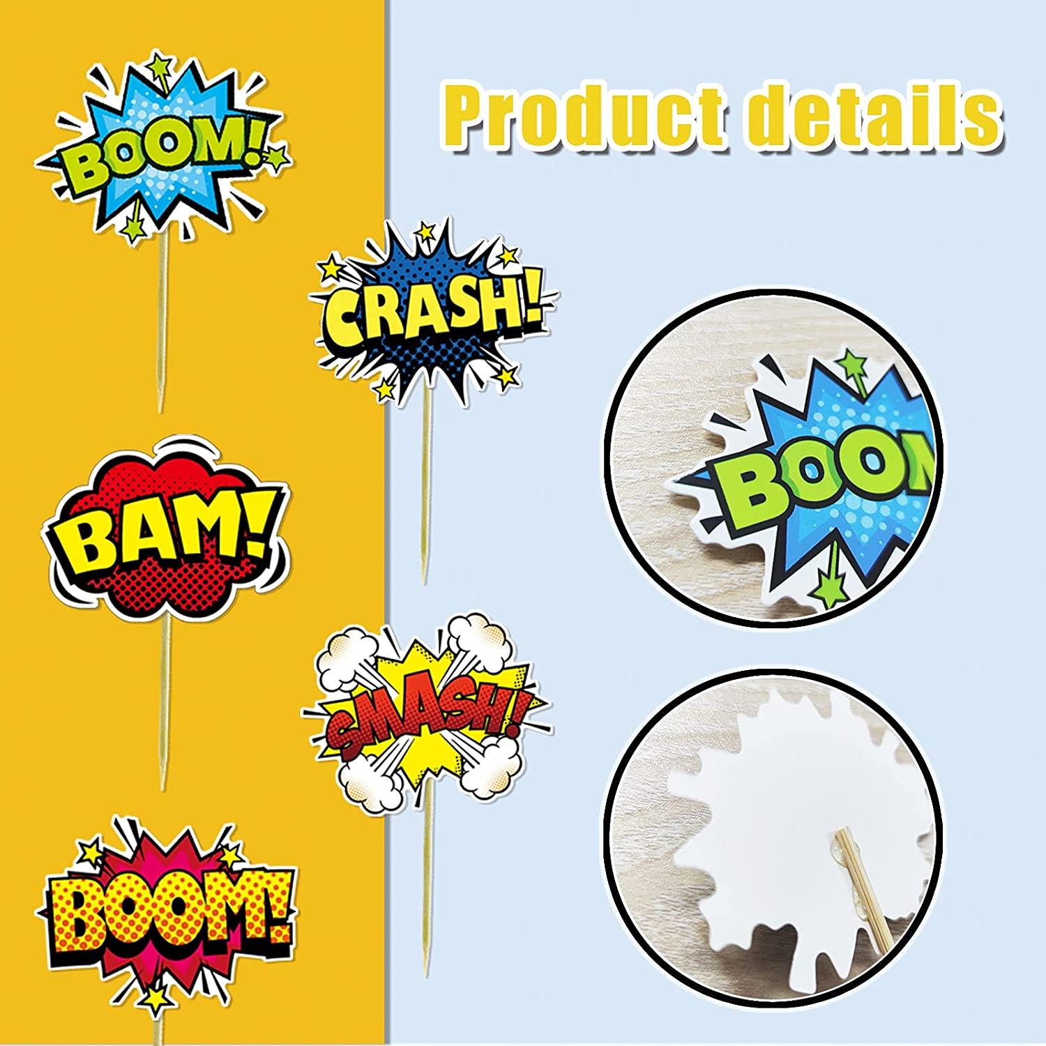 SuperHero Boom Cupcake Toppers - 48 Pack, Kids Birthday Party ...