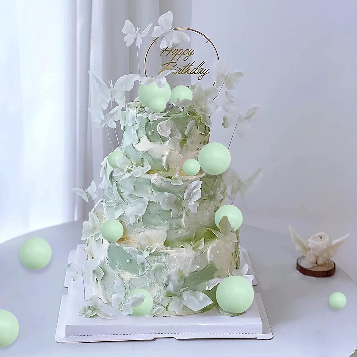 14 PCS Ball Shaped Cake Toppers - Pearl Green Cake Inserts for Birthday ...