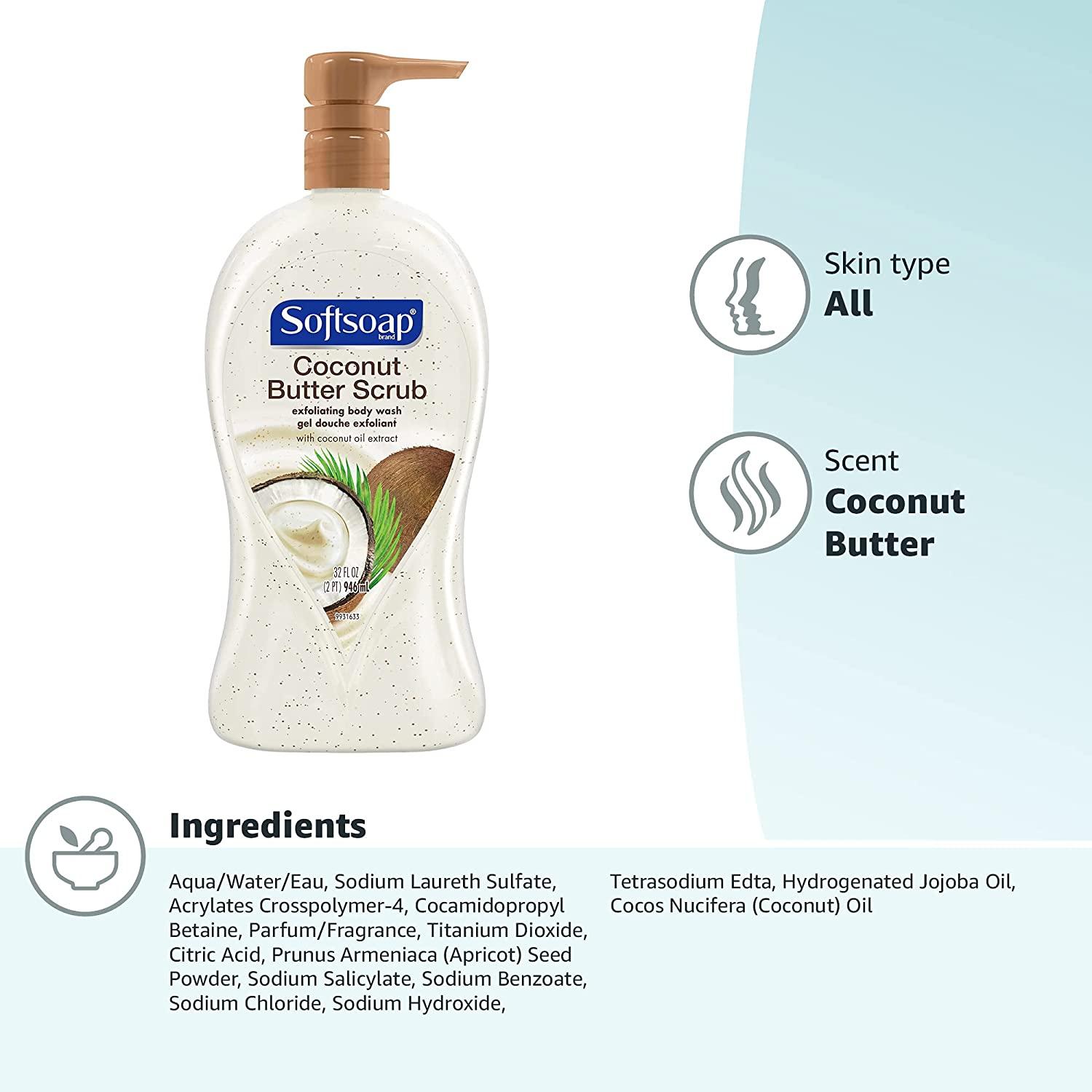 Softsoap Exfoliating Body Wash Pump, Coconut Butter Scrub - 32 fluid ...