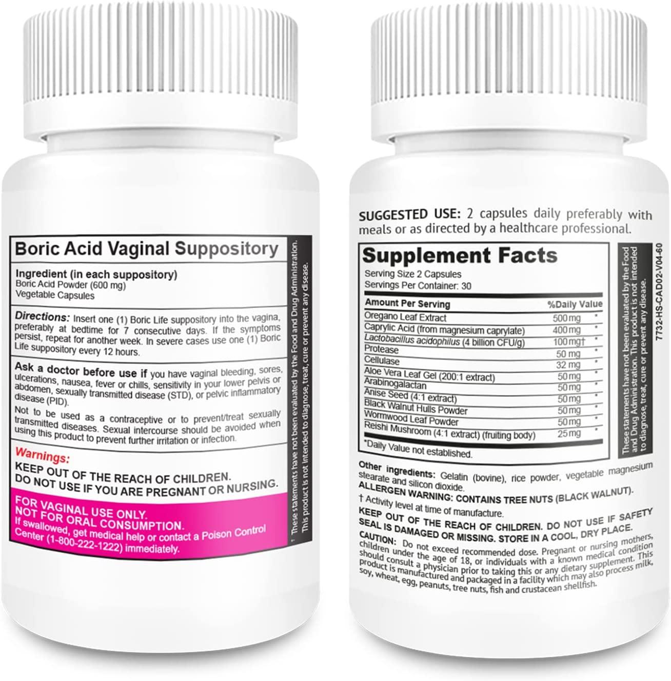 NutraBlast Boric Acid Vaginal Suppositories 600mg (30 Count) + Feminine ...