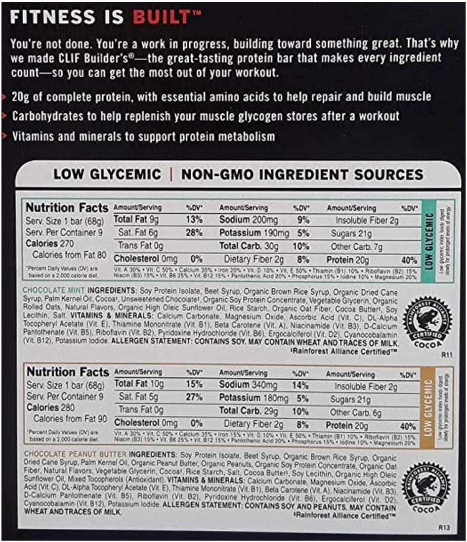 Clif Builder's Protein Bars Variety Pack - Mint & Peanut Butter 18 ...