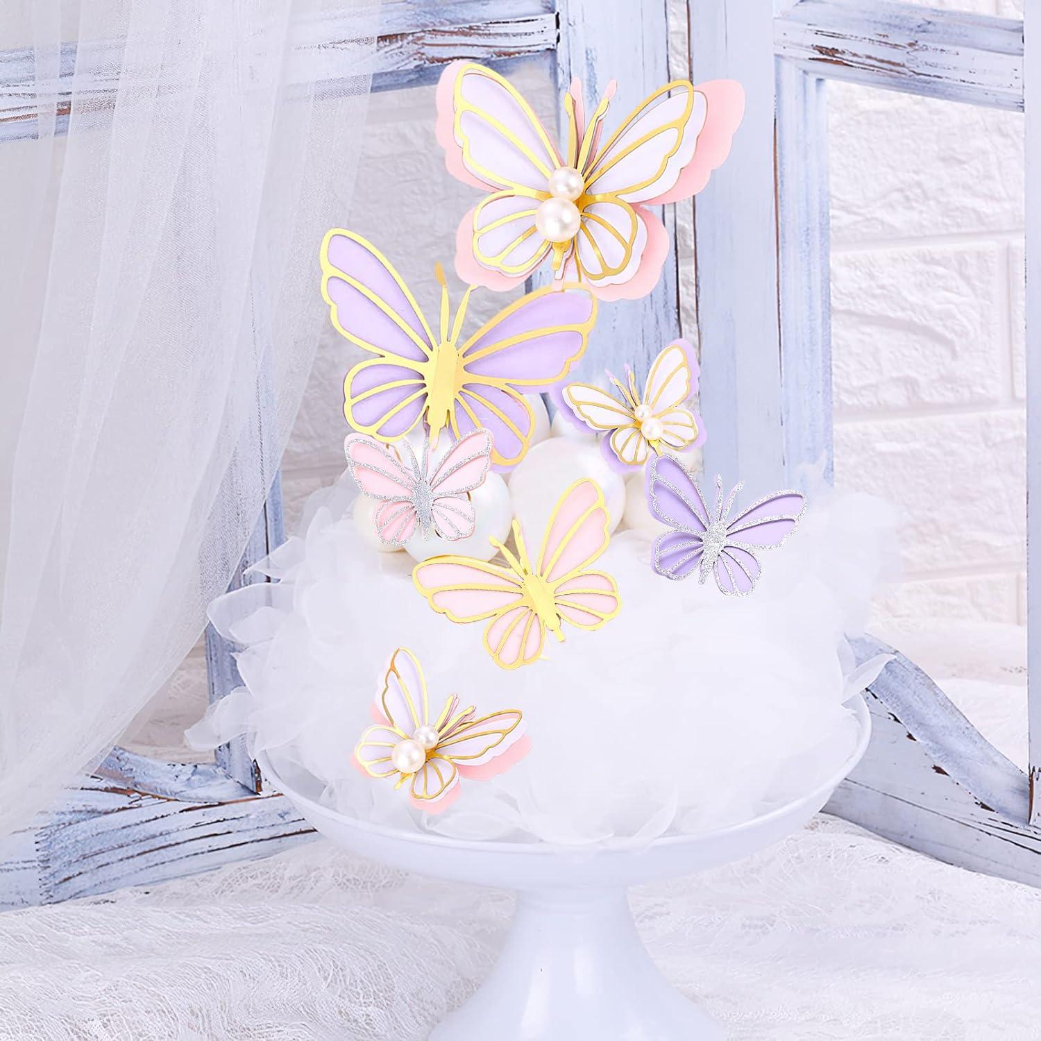 18Pcs Butterfly Cake Toppers 3D Butterfly Cupcake Toppers Pink Purple ...