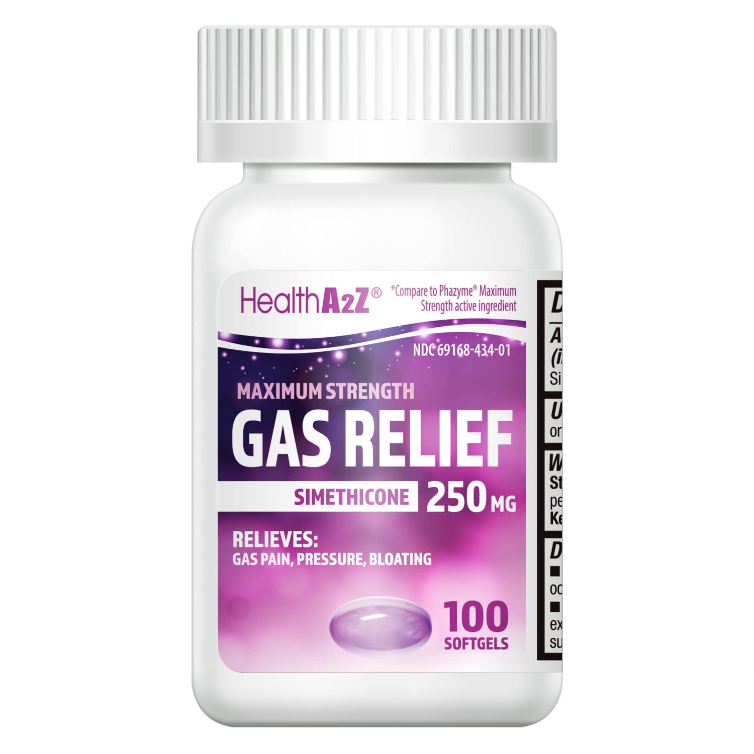 HealthA2Z Gas Relief 100 Ct | Simethicone 250mg Max Strength | Fast ...