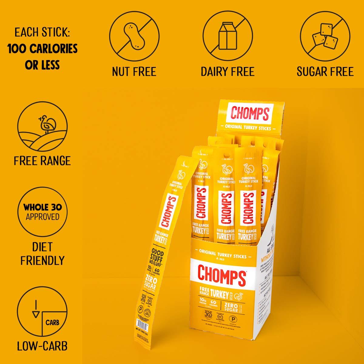 CHOMPS Free Range Turkey Jerky Sticks - Keto, Paleo, Whole30 Approved ...