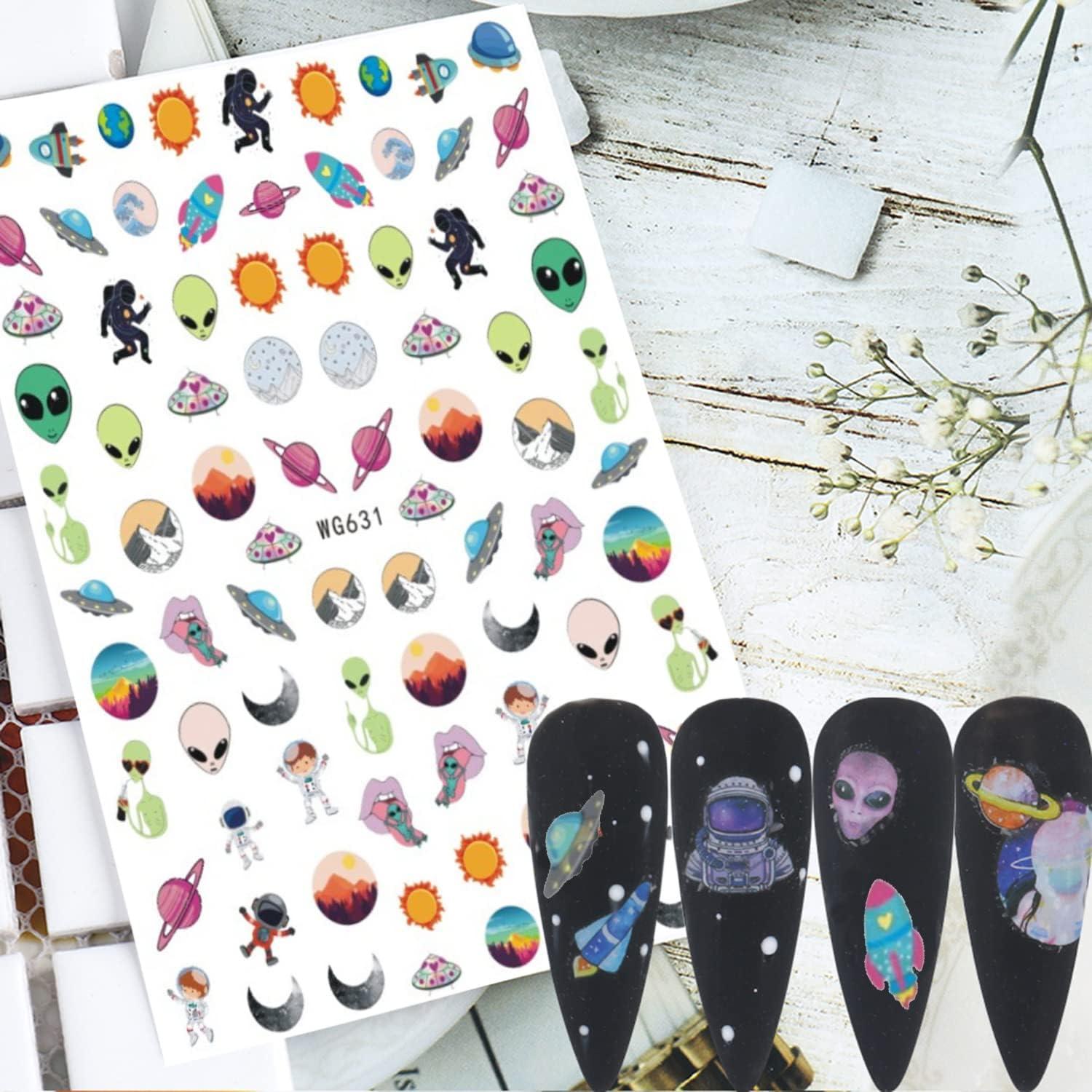 Alien Astronaut Nail Art Stickers - Holographic 3D Self-Adhesive Decals ...