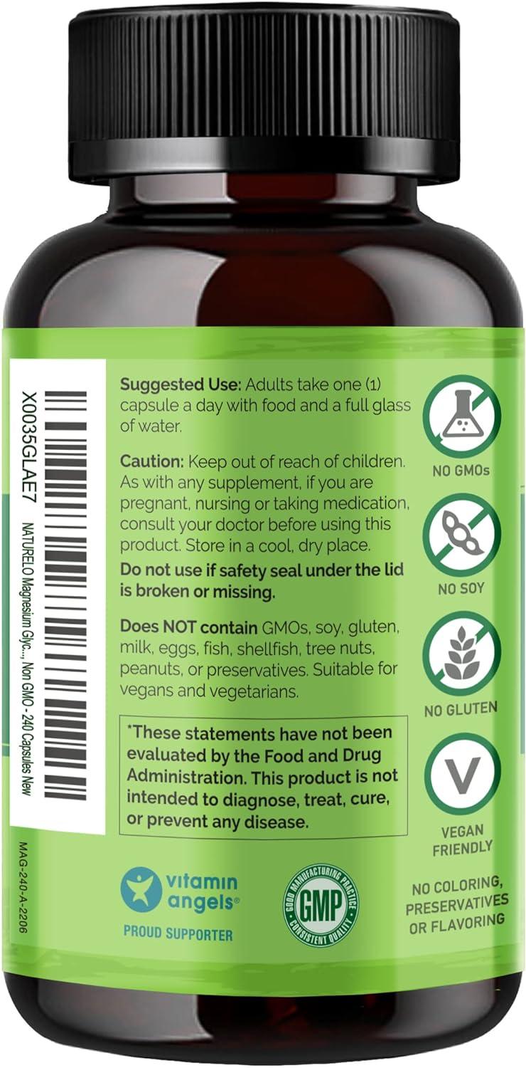 NATURELO Magnesium Glycinate Supplement - 200mg Chelate with Organic ...