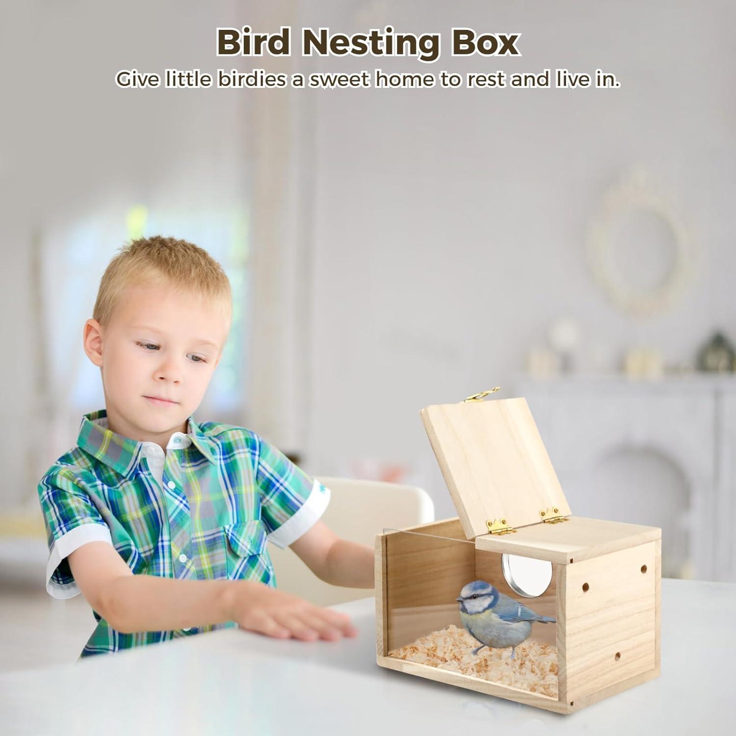 SWEWARM Wood Budgie Nesting Box with Perch and Window - Ideal for Lovebirds, Finches, Parrots ...