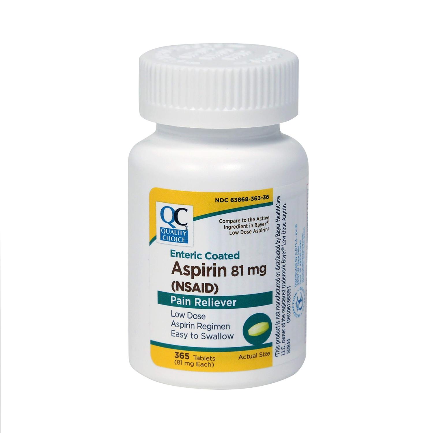 Quality Choice Enteric Coated Low-Dose Aspirin 81mg - 365 Tablets (Pack ...