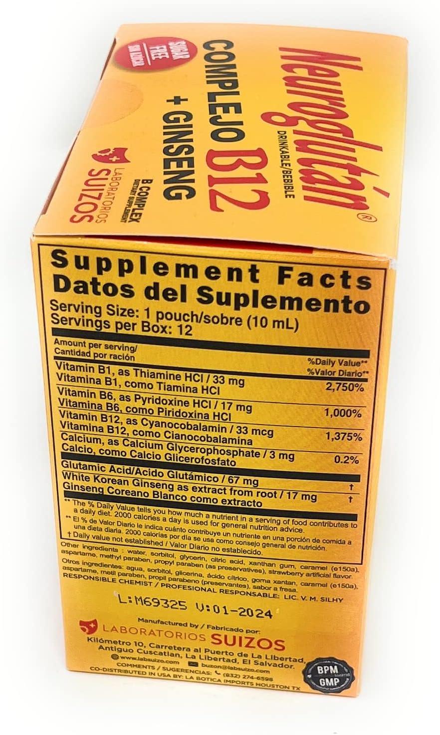 Neuroglutan B Complex Dietary Supplement I Sugar Free I 12 Pouches - 4 ...