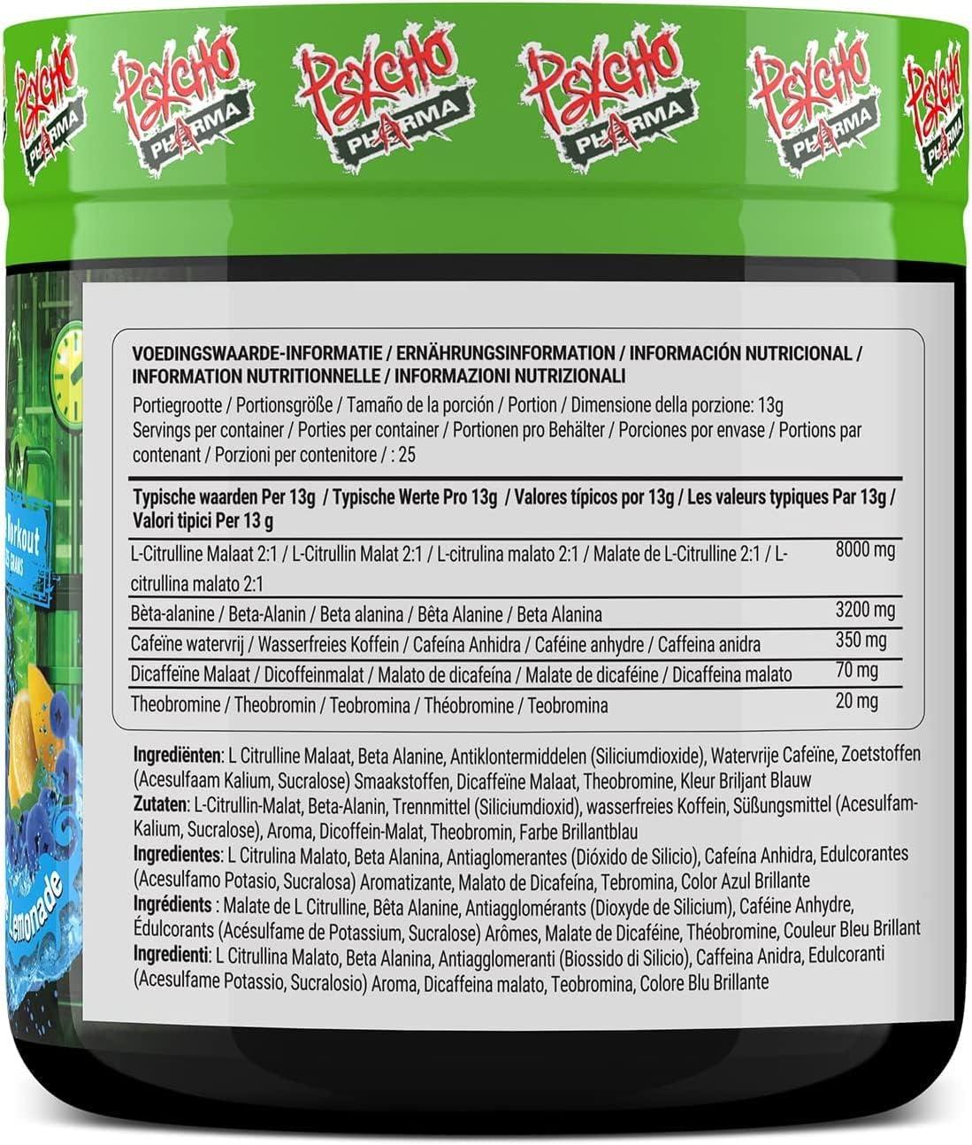 Psycho Pharma Edge of Insanity PWO: Intense Pre Workout Powder for Focus & Energy - 325g Blue ...