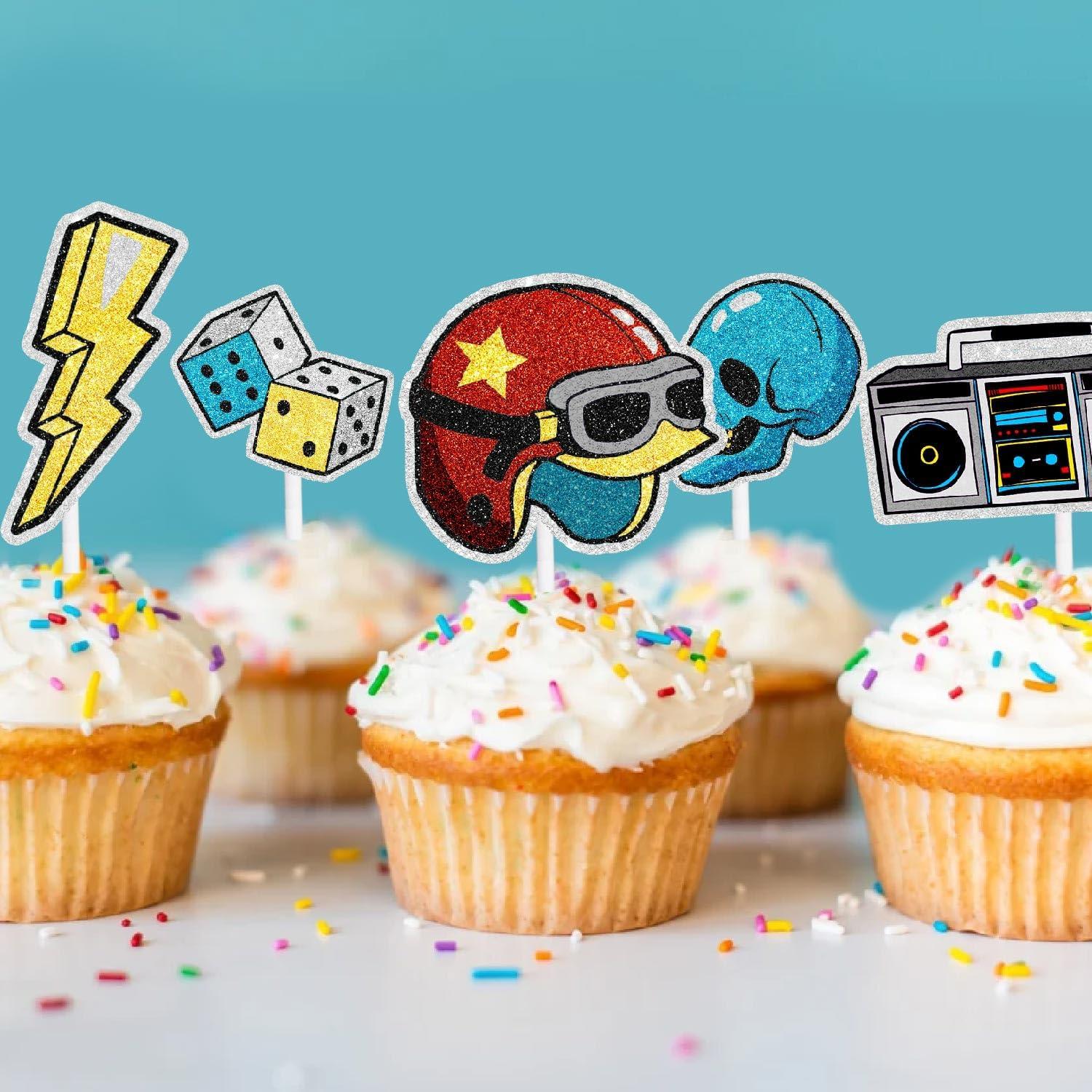 Retro Rock Party Theme Happy Birthday Cupcake Toppers for Kids 18-PC ...