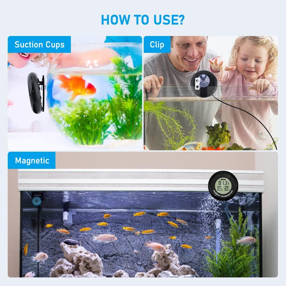 2-Pack Digital Aquarium Thermometer for Fish Tank - High Accuracy LCD ...