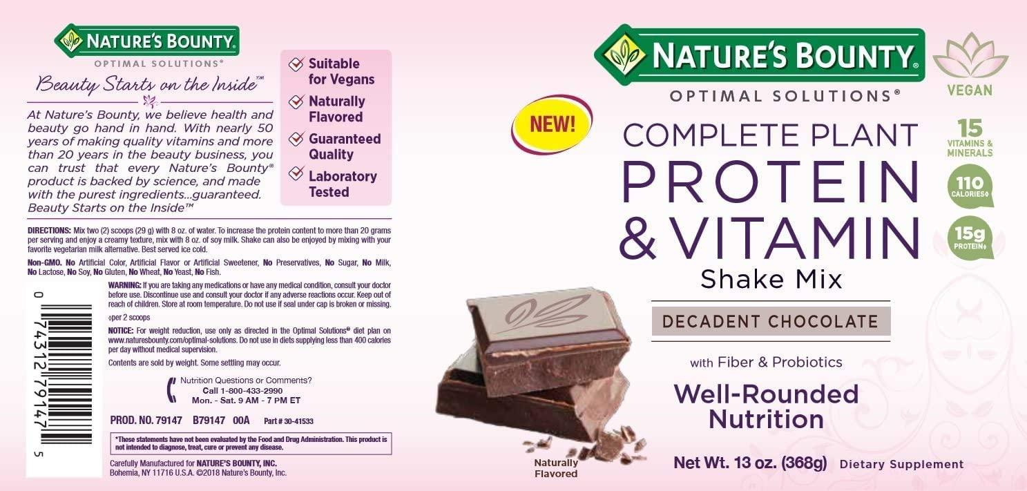 Buy Nature's Bounty Complete Plant Protein & Vitamins - Decadent ...