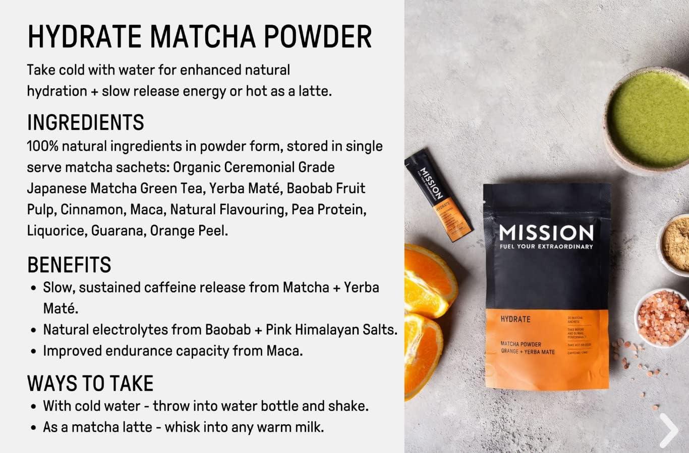 Hydrate Matcha Tea Sachets - Matcha Powder with Orange & Yerba Mate (10 ...