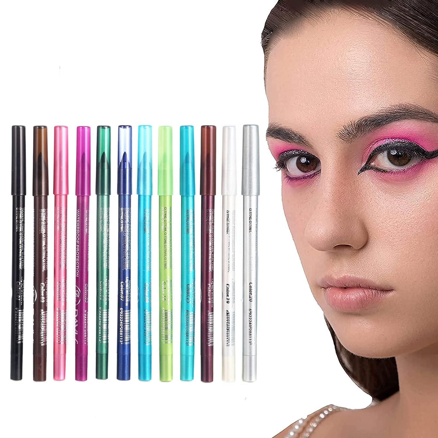Geruicee 12 Colors Glitter Eyeliner Pen Set - Waterproof & Long-Lasting ...
