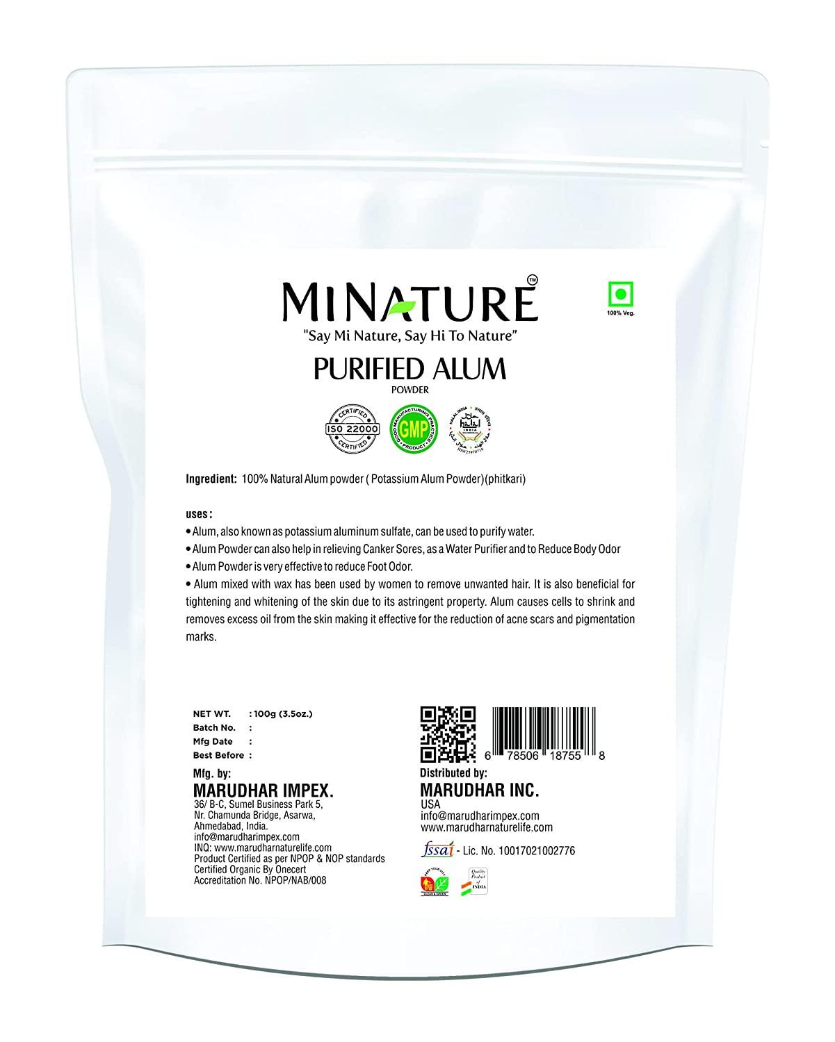 Purified Alum Powder (Potassium Alum) by Mi Nature | 100g (3.5 oz ...