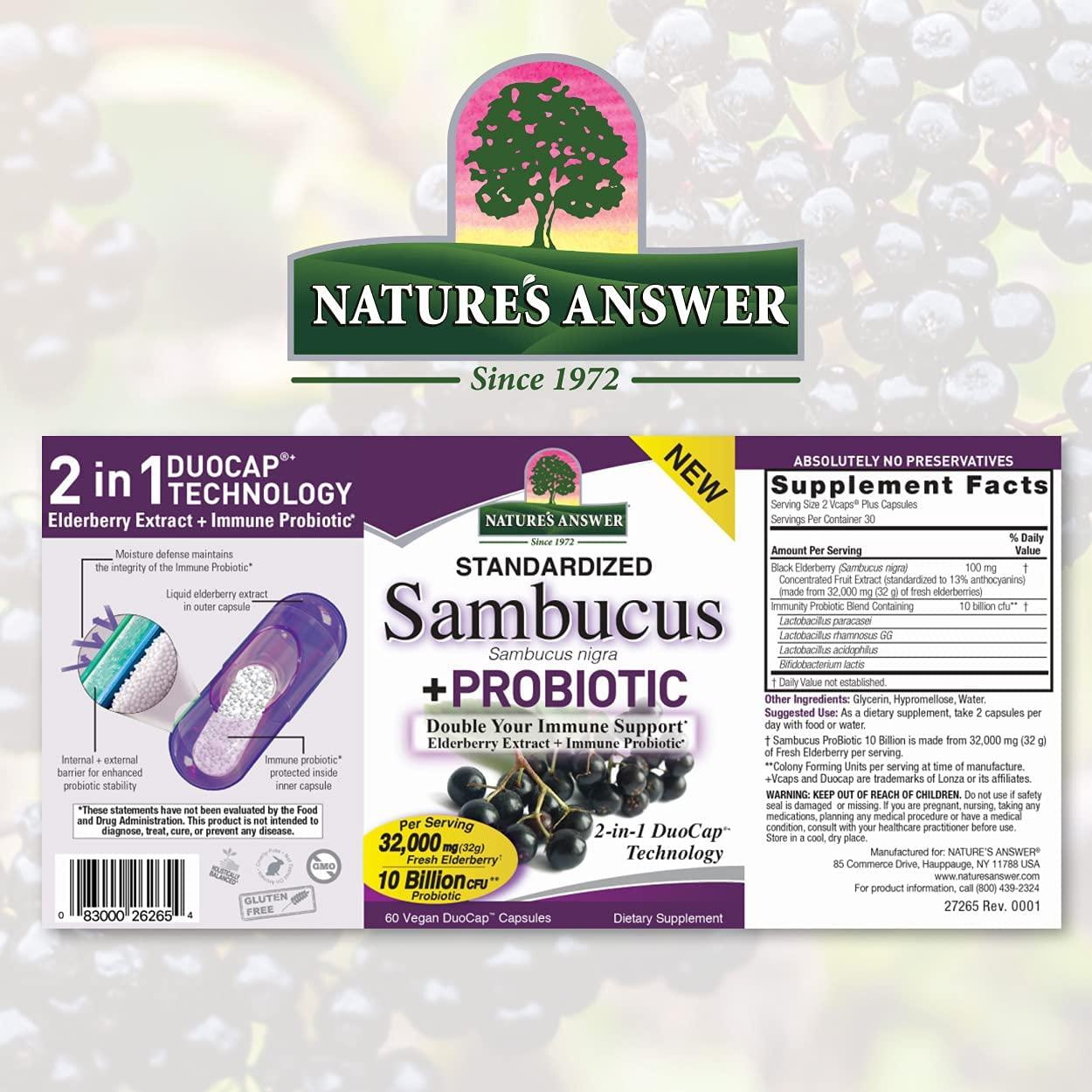 Nature's Answer Sambucus Probiotic - 60 Vegan DuoCap Capsules for ...