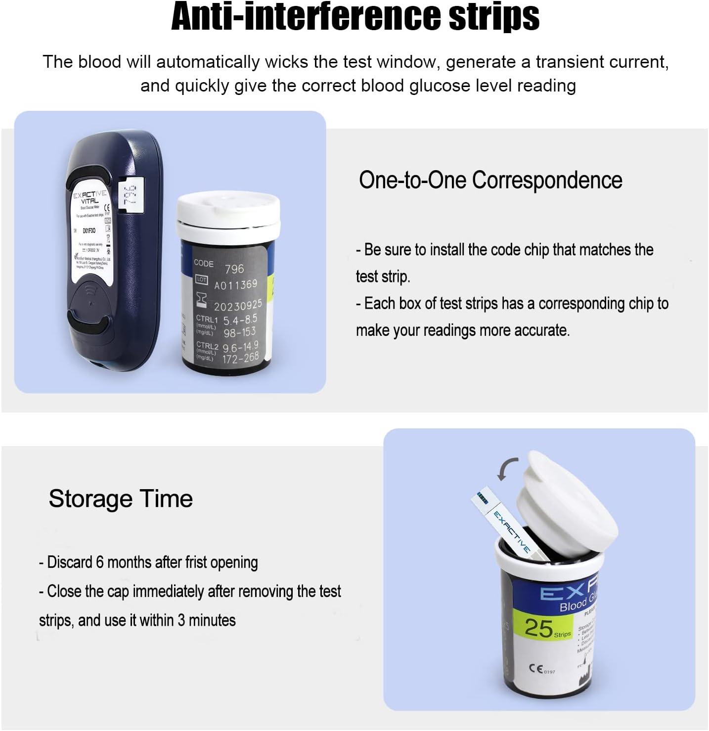 EXACTIVE Vital Blood Glucose Test Strips and Lancets - 50 pcs for Blood ...