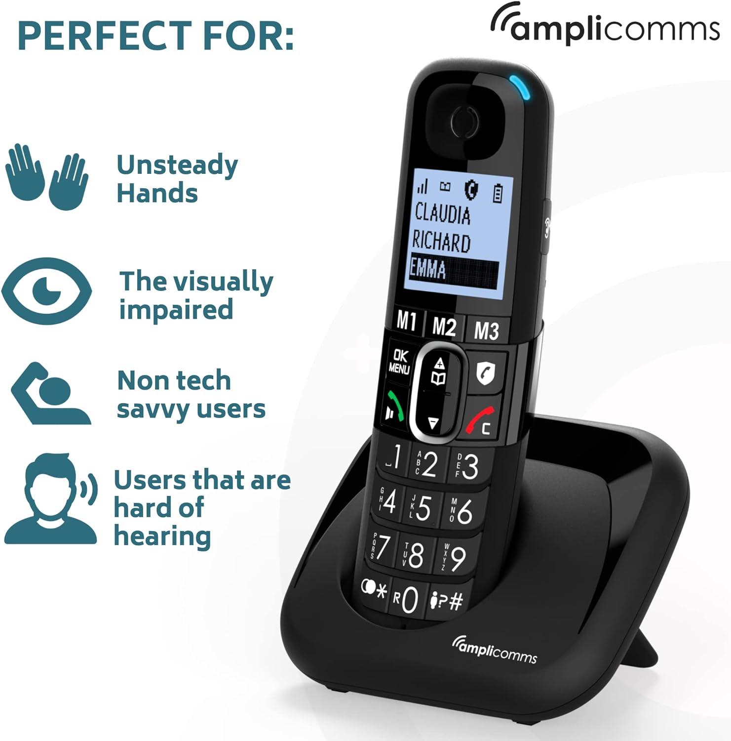 Amplicomms BigTel 1502 Cordless Big Button Phone for Seniors - Hearing ...