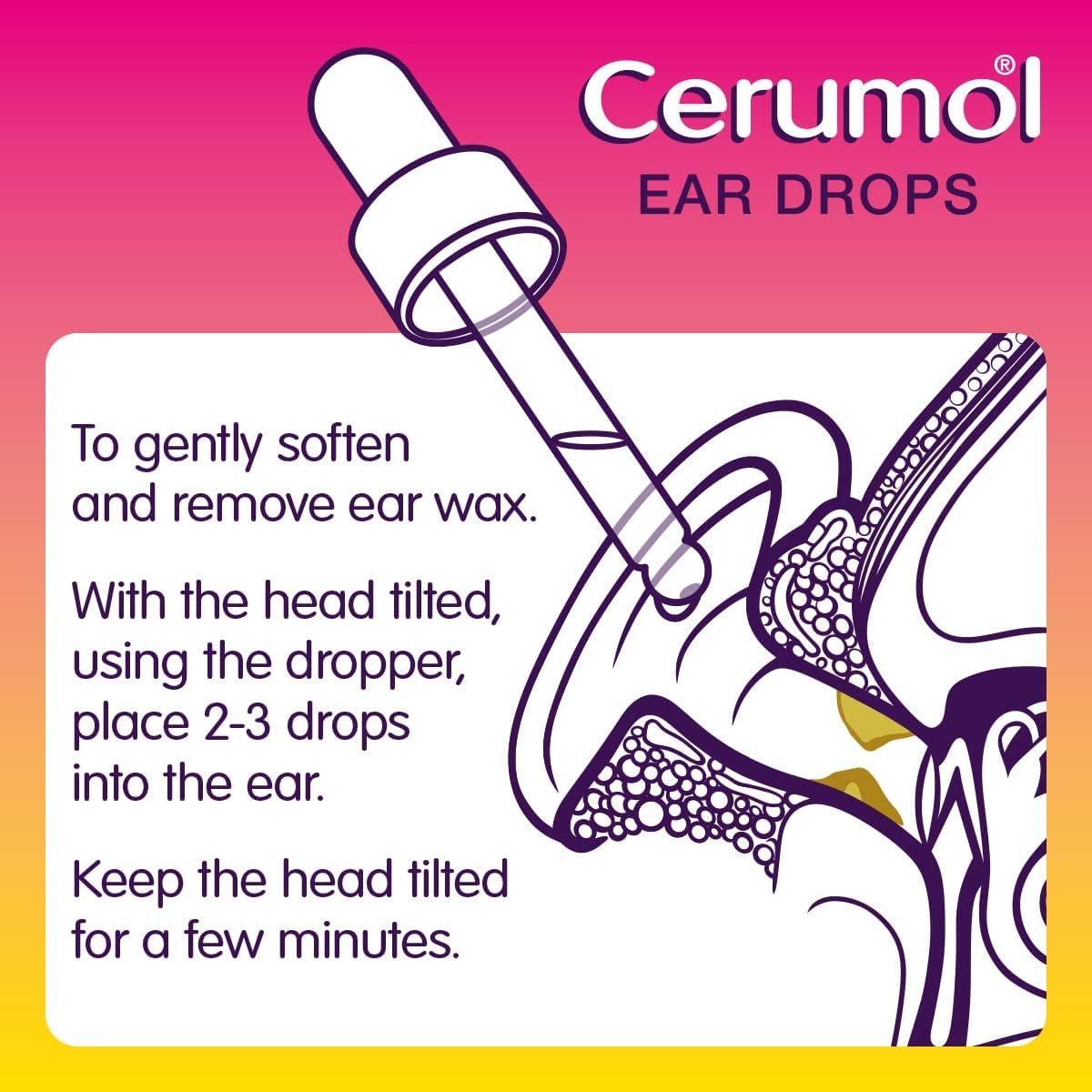 Cerumol Dual Action Ear Drops 10ml Gentle Formulation Helps Relieve Symptoms of Ear Wax Softens ...