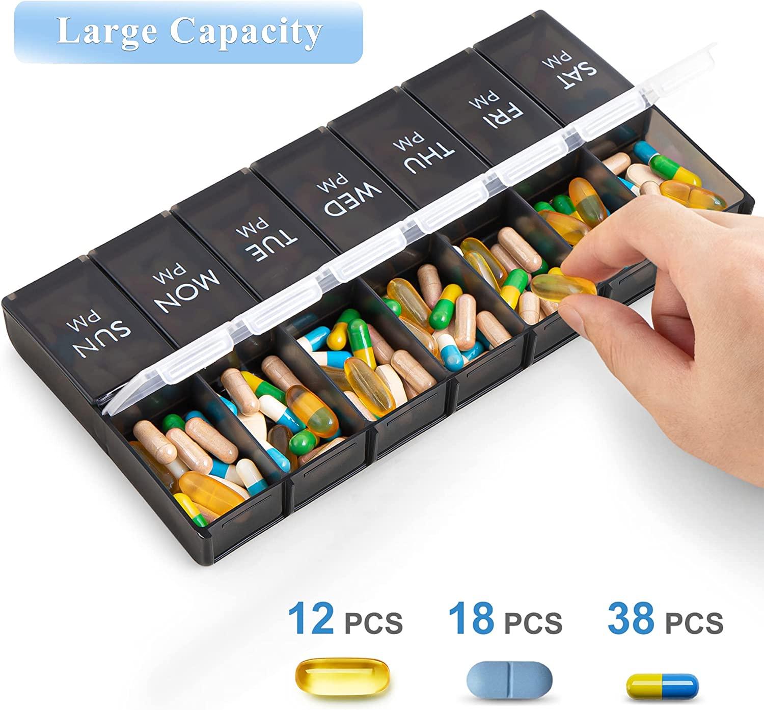Extra Large AM PM Pill Organizer - Easy Open Weekly Case for Daily ...
