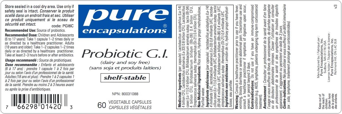 Pure Encapsulations Probiotic G.I. (Dairy and Soy-Free) 60 caps - Gut ...