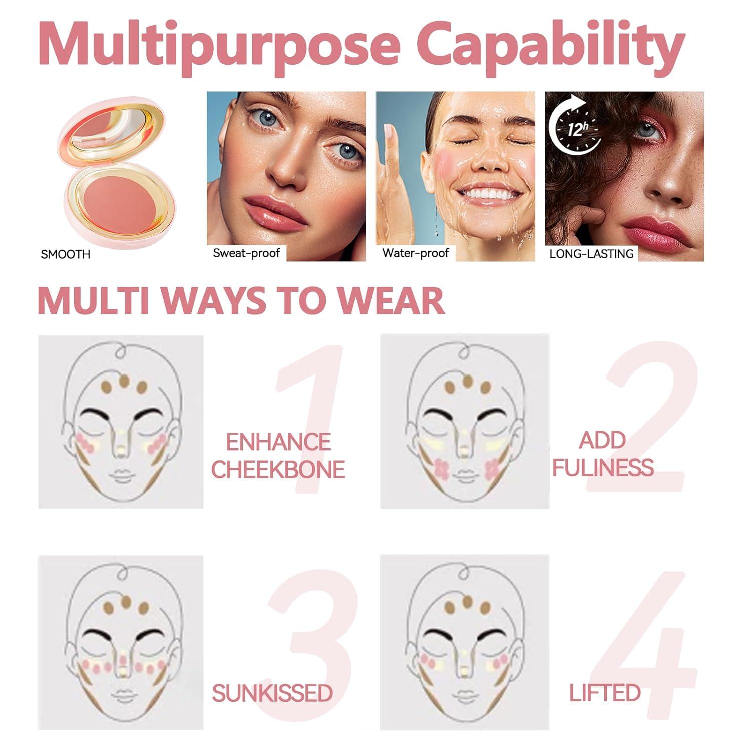 Waterproof Multi-Rouge Cream Blush - 2-in-1 Makeup for Cheeks Eyes ...