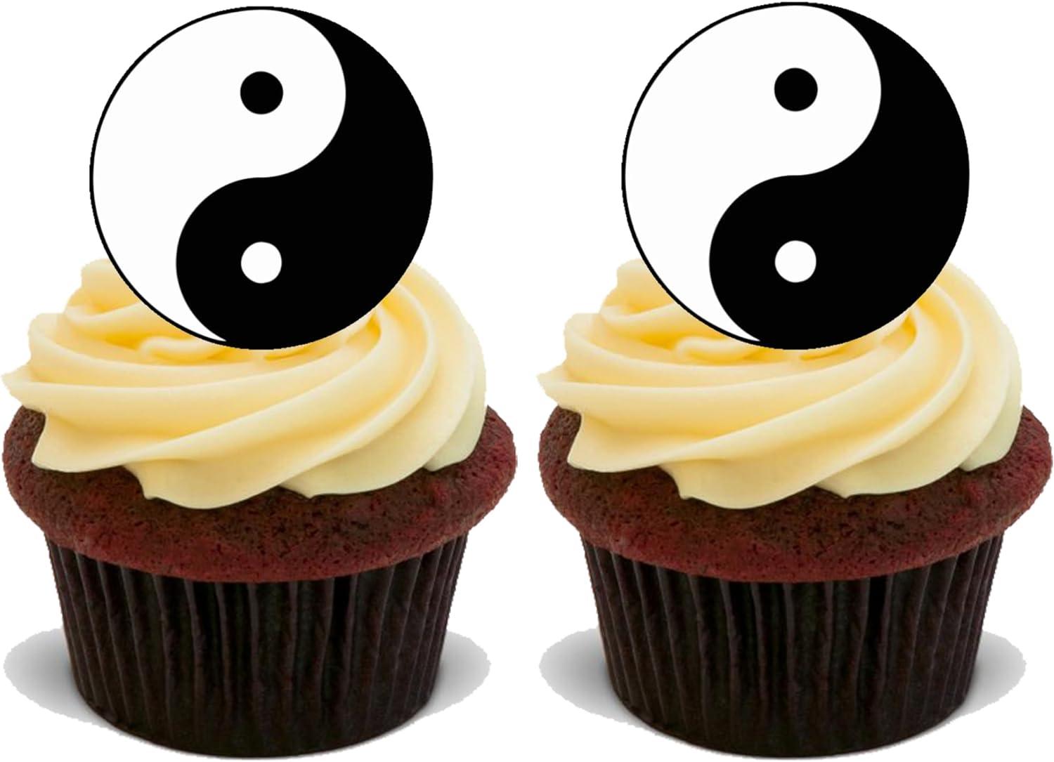 30x YIN YANG 4cm Premium Edible Stand Up Rice Wafer Cake Toppers D1 ...