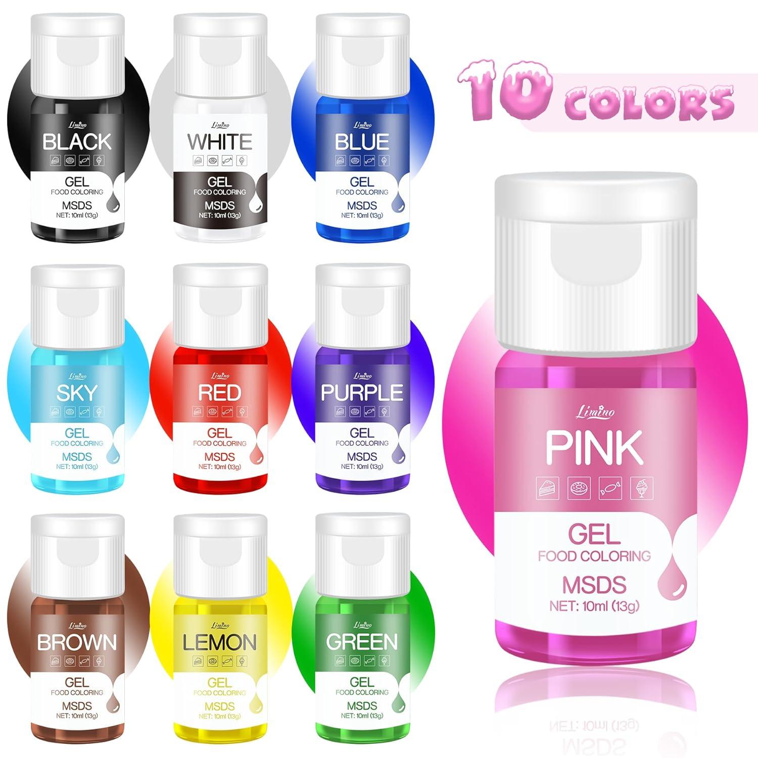 10-Pack Food Color Gel - Sugar-Free Concentrated Colors for Baking ...