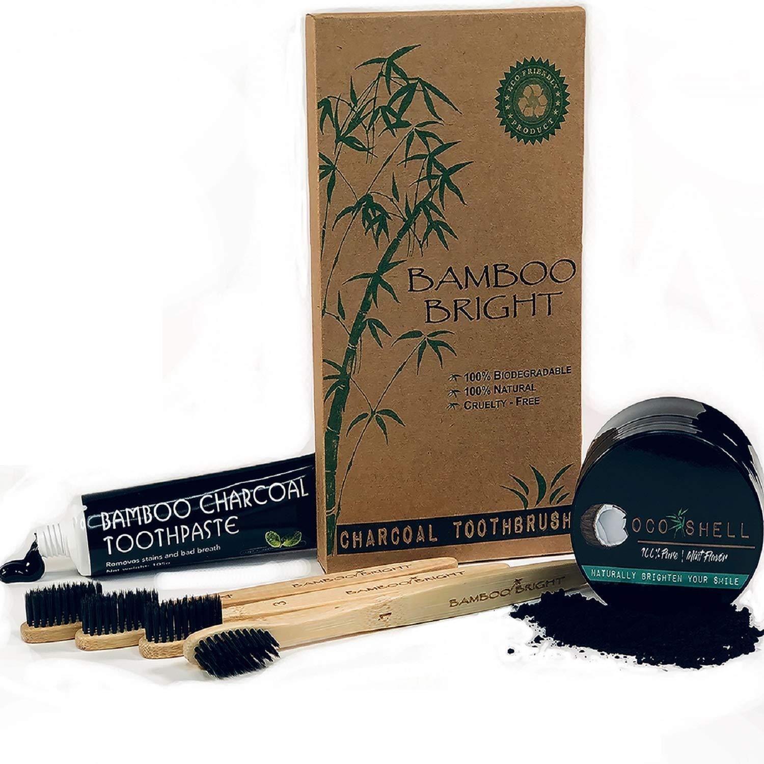 Charcoal Teeth Whitener Kit - Activated - Coconut Powder -Bamboo ...