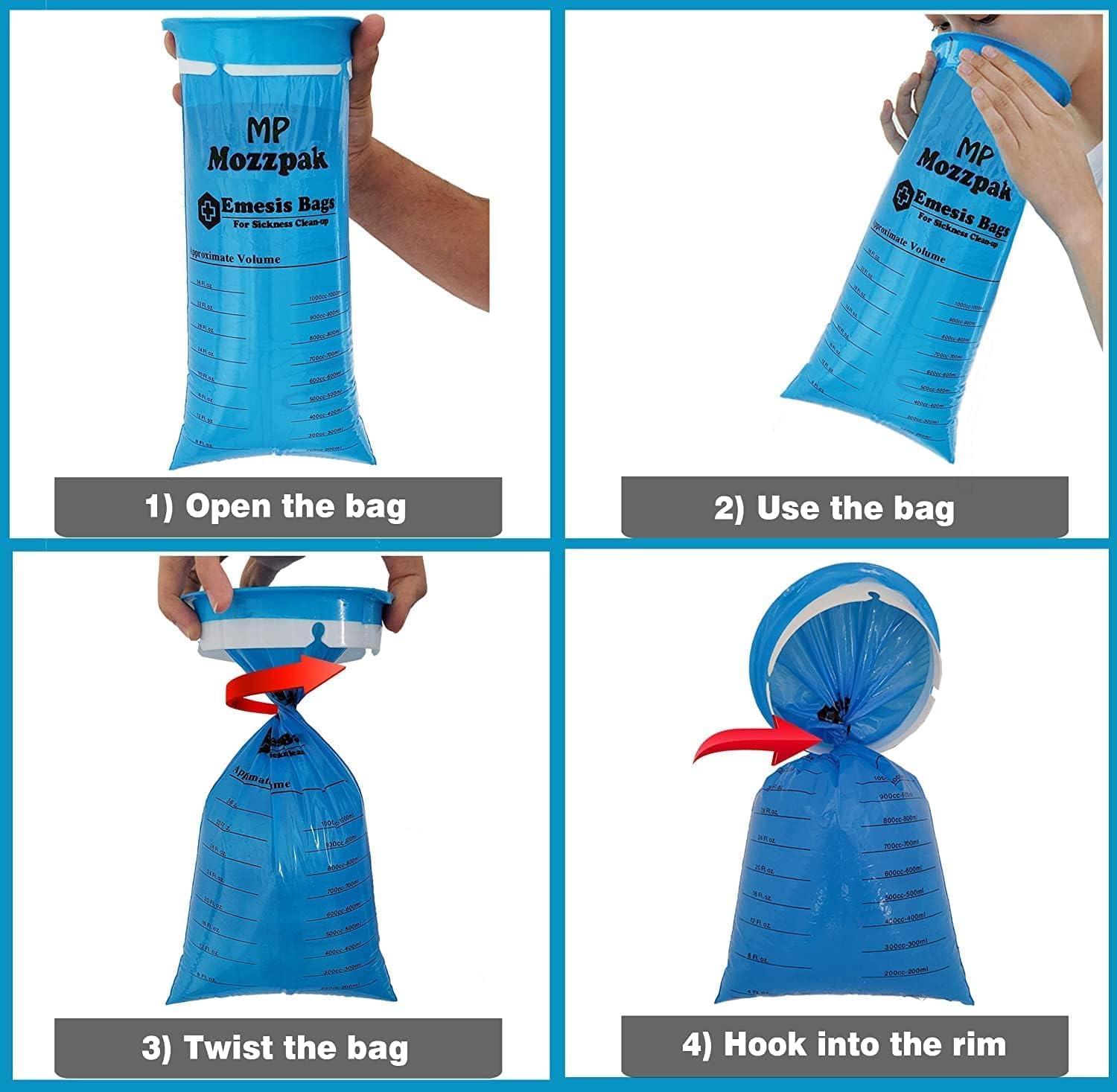 MP MOZZPAK Vomit Bags Disposable 100 Pack 1000ml Barf Bags Leak ...
