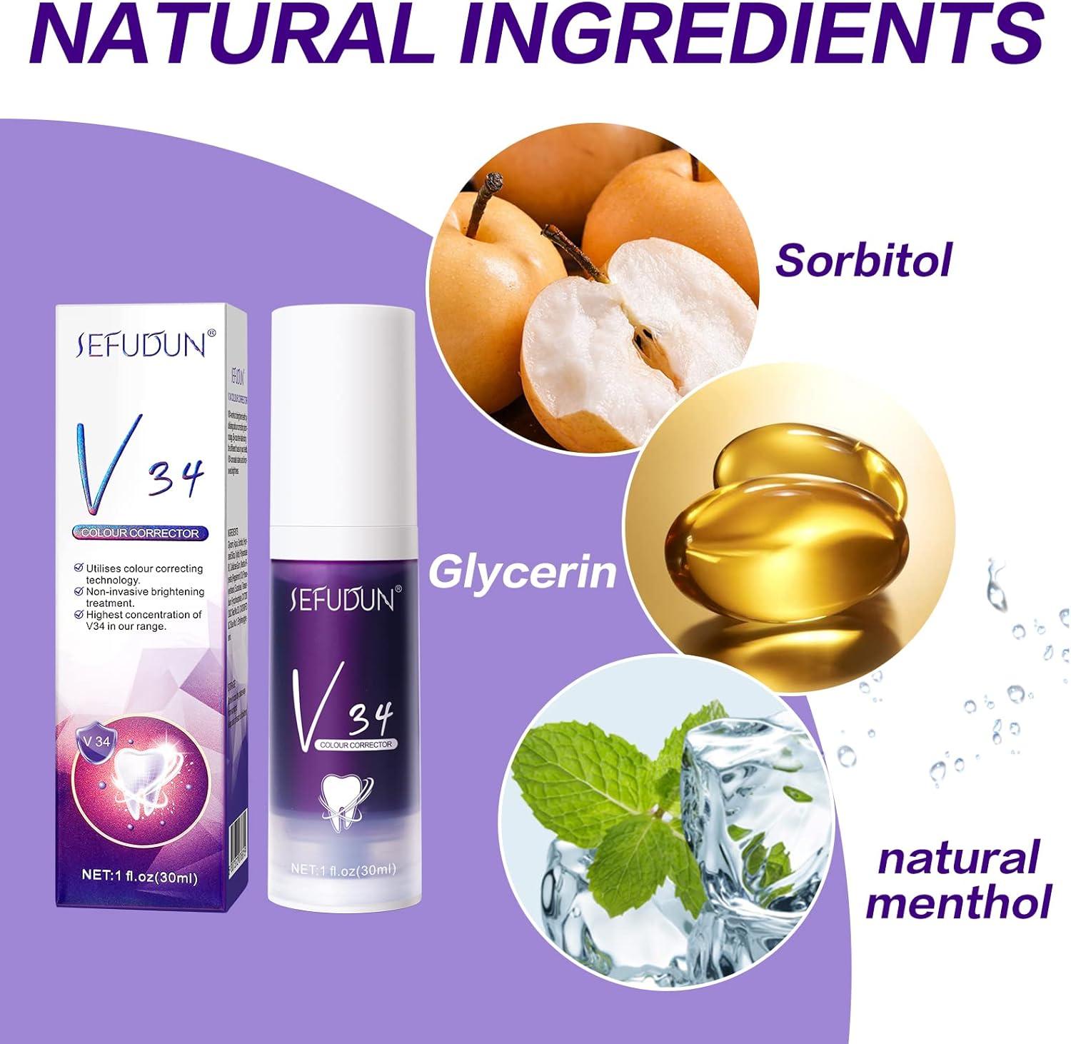 V34 Teeth Whitening Purple Toothpaste | Color Correcting Formula for ...