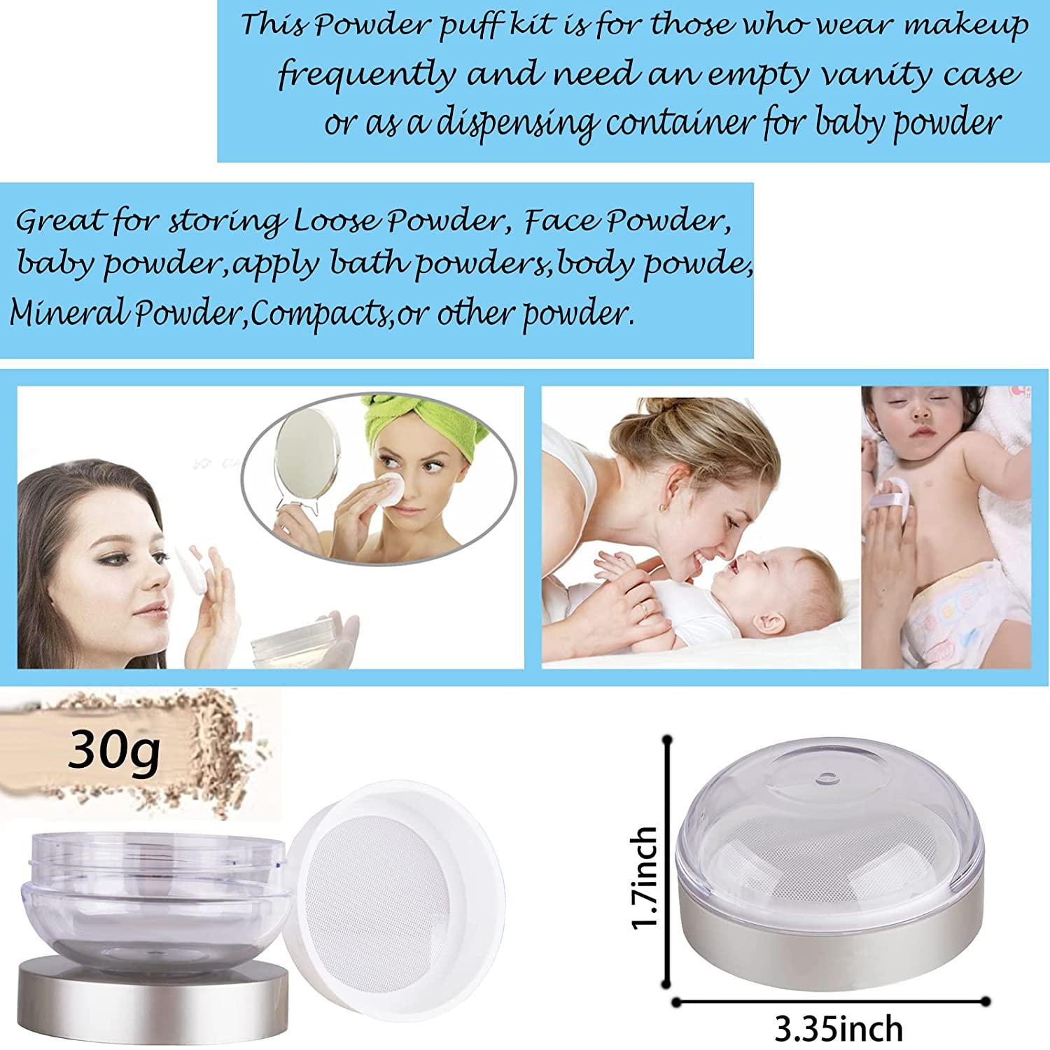 Reusable Powder Puff Container with Elasticated Net Sifter - White ...