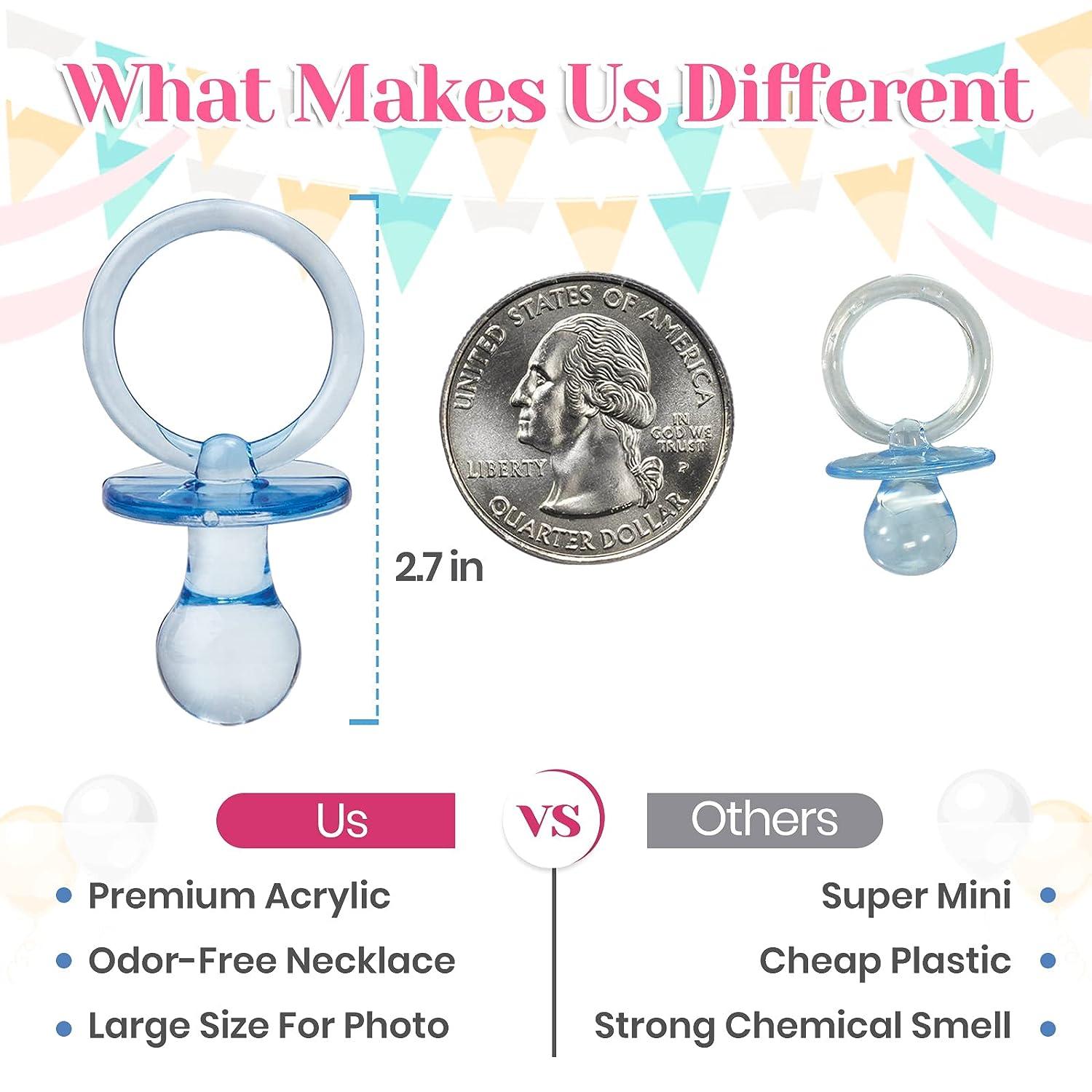 24 Plastic Baby Pacifiers Necklace for Baby Shower - Gender Reveal ...