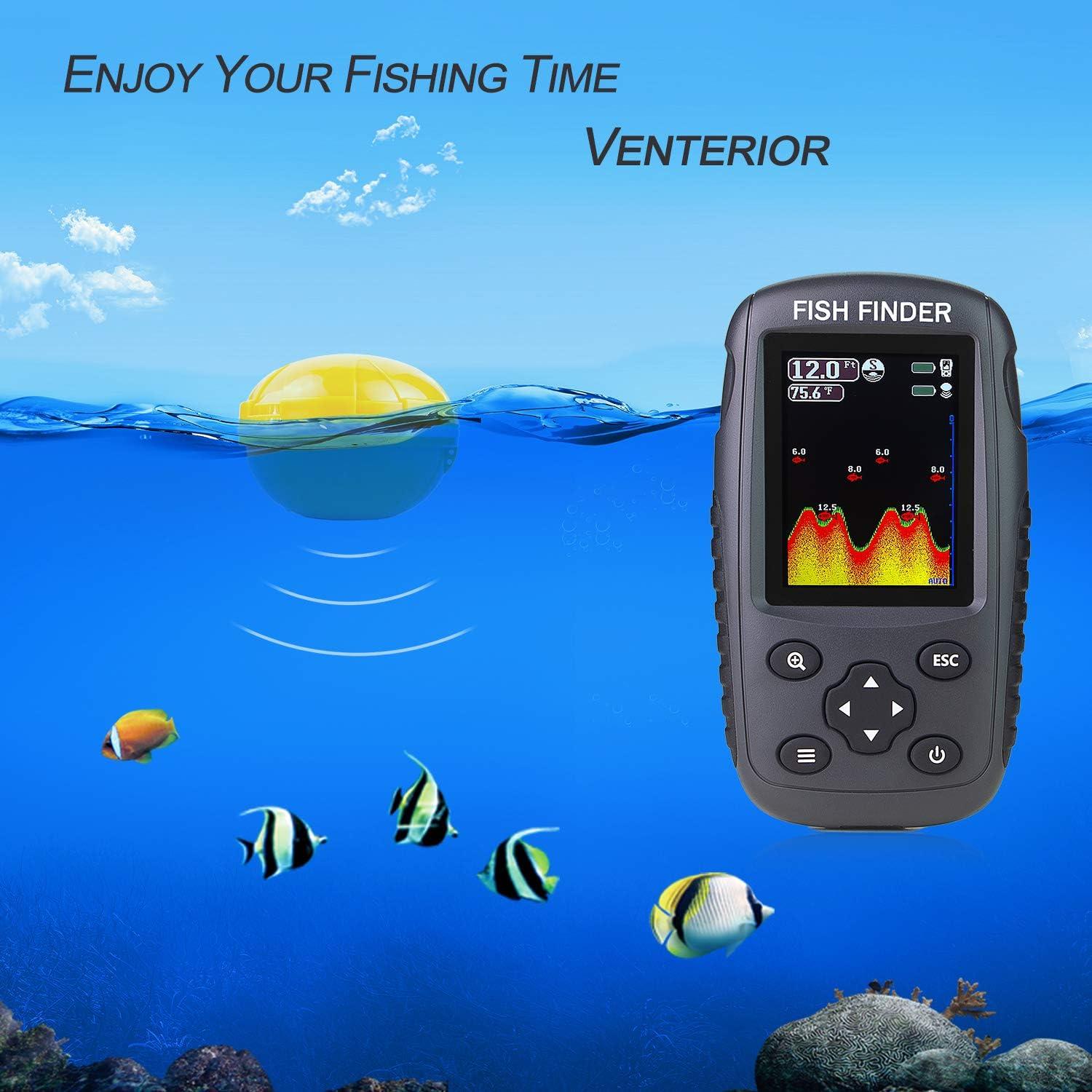 Venterior Portable Rechargeable Fish Finder with Wireless Sonar Sensor - Color LCD Display ...