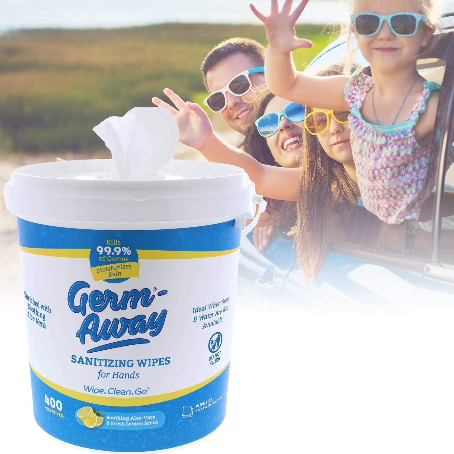Germ-Away Antibacterial Hand Wipes | Compostable Cloth Bucket | Lemon Scent | 400 Count Pack - 1 ...