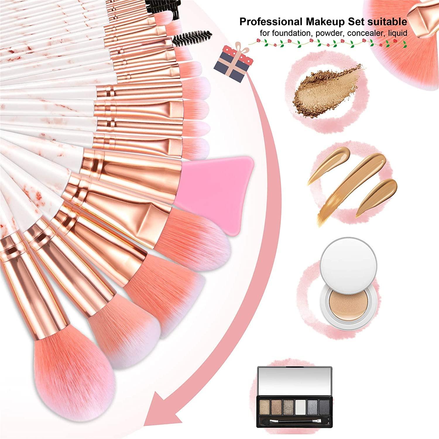 16-Part Pink Makeup Brush Set - Professional Eyeshadow & Foundation ...