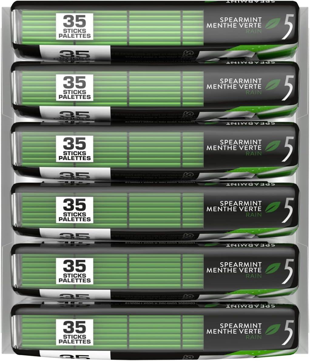 5 GUM Spearmint-Rain Flavoured Sugar Free Chewing Gum 35 Sticks 6 Packs ...