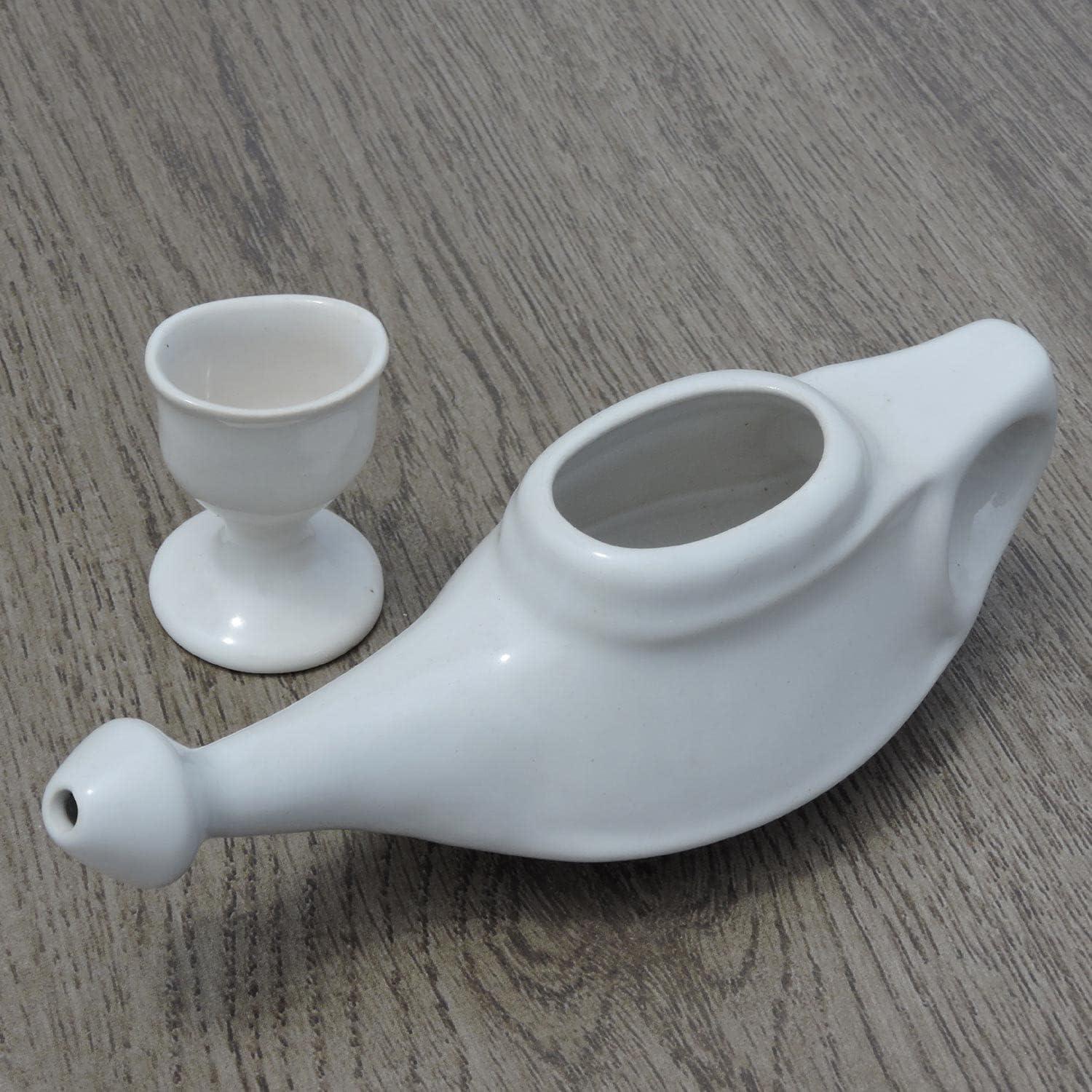 HealthGoodsIn Ceramic Neti Pot Set with Eye Wash Cup & 5 Sachet Neti ...