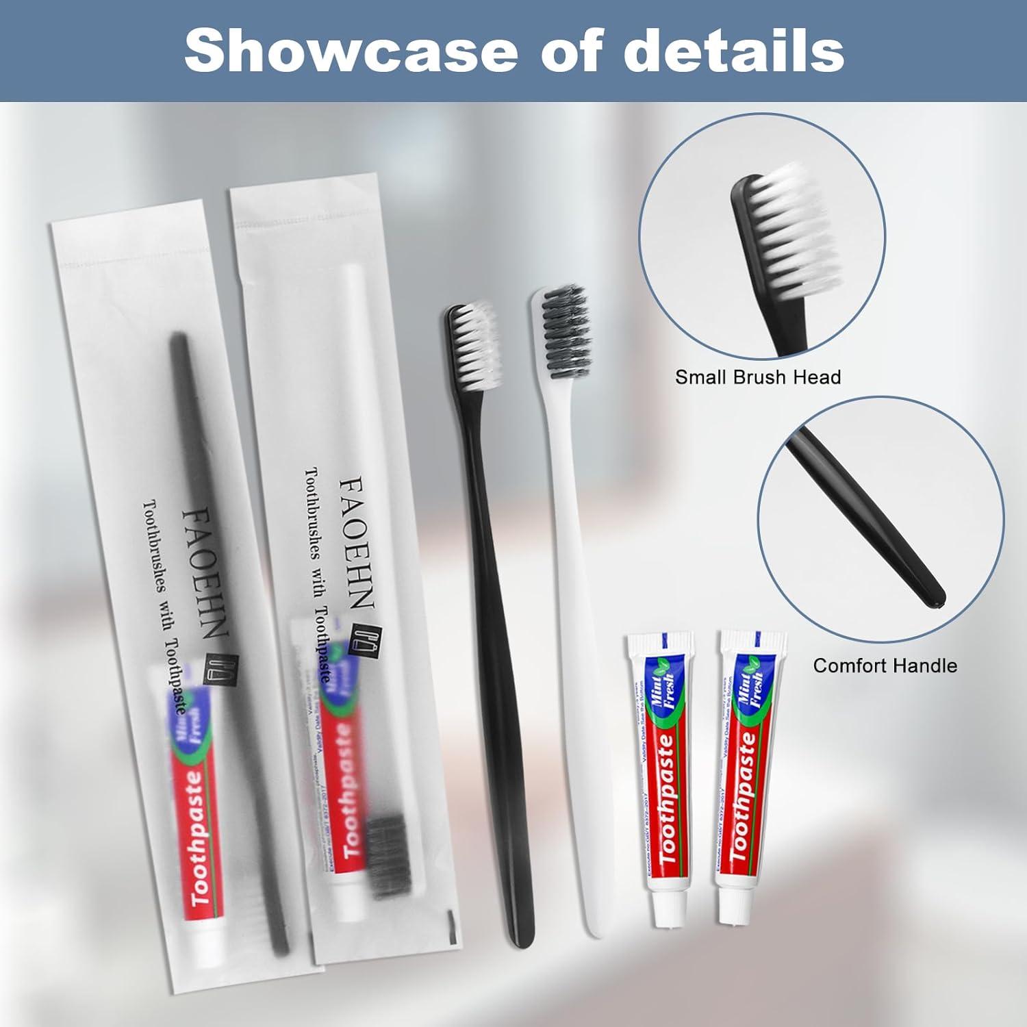 Hotel Toothbrush Set - 100 Disposable Travel Toothbrushes with 10g ...