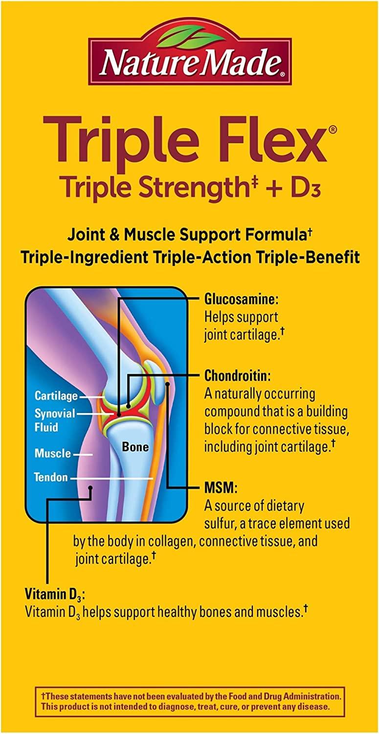 Nature Made Triple Flex Triple Strength + D3 - 120 Caplets for Joint ...