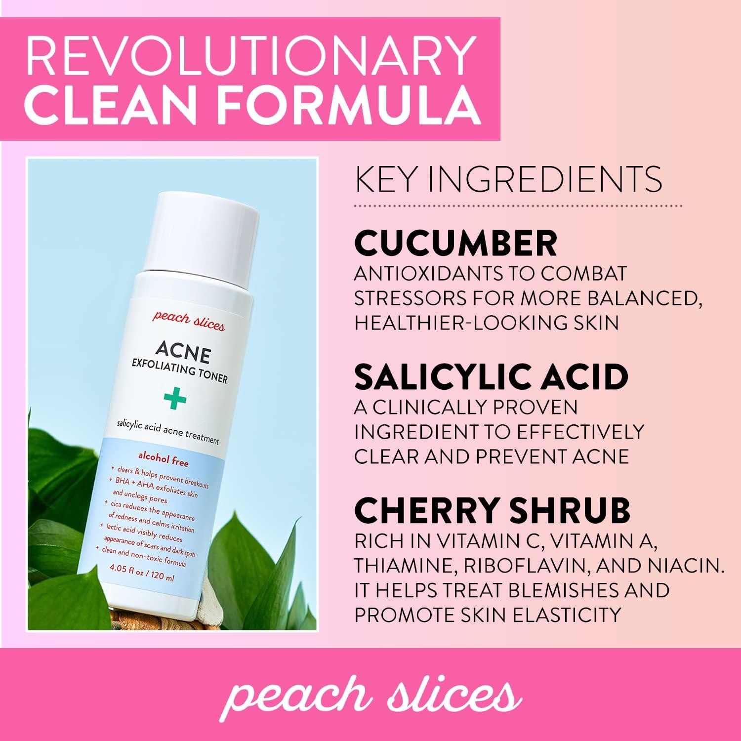 Peach Slices Acne Exfoliating Toner - 2% Salicylic Acid, AHA+BHA ...