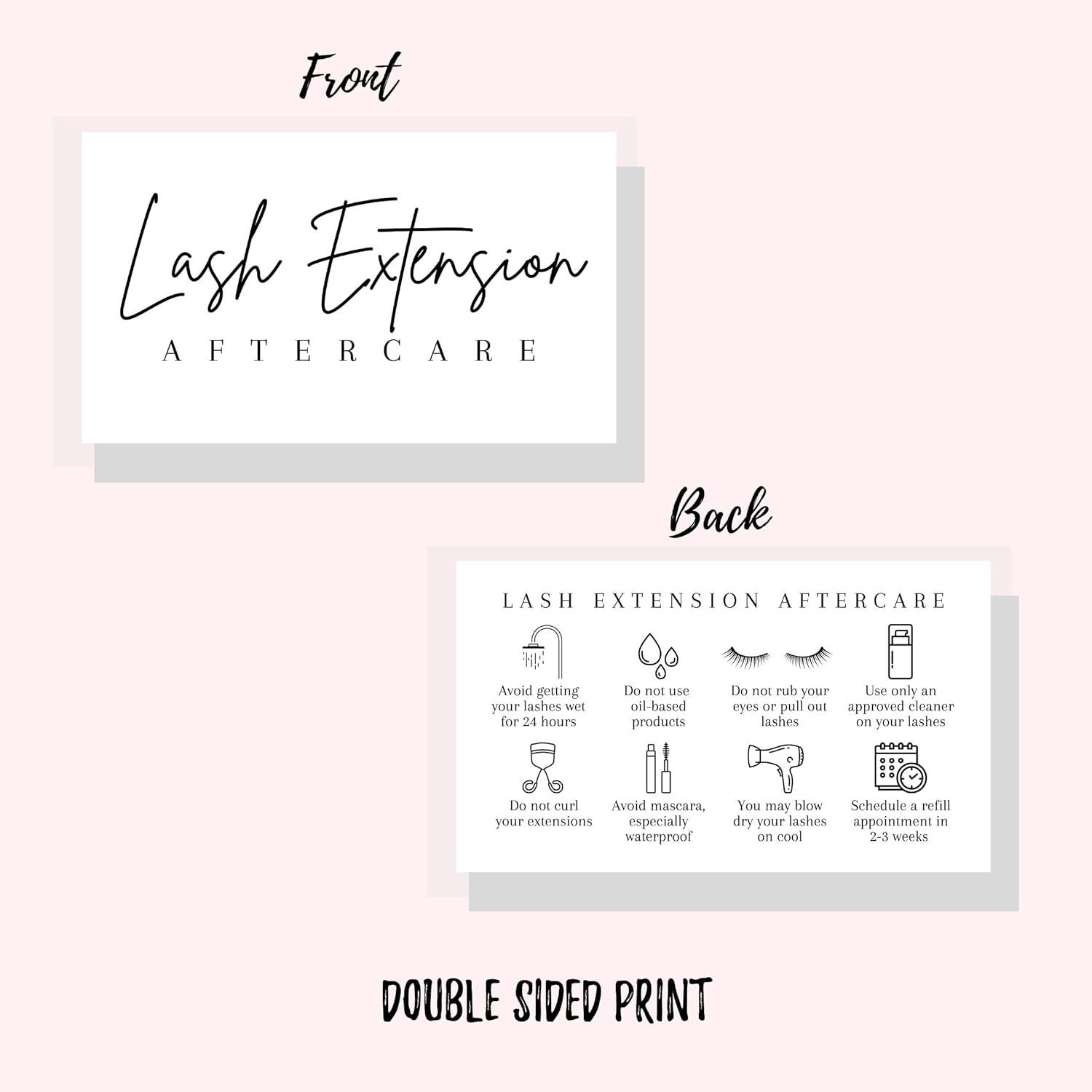 Lash Aftercare Extension Care Cards - 50 Pack | Eyelash False 2x3.5 ...